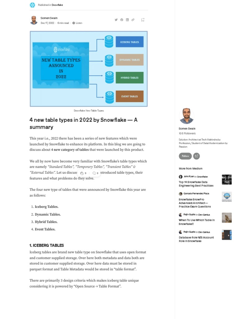 4 New Table Types in 2022 by Snowflake - A Summary - by Somen Swain ...