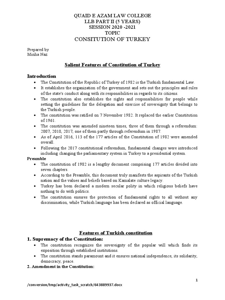 Features of Turkish Constitution | PDF | Constitution | Justice