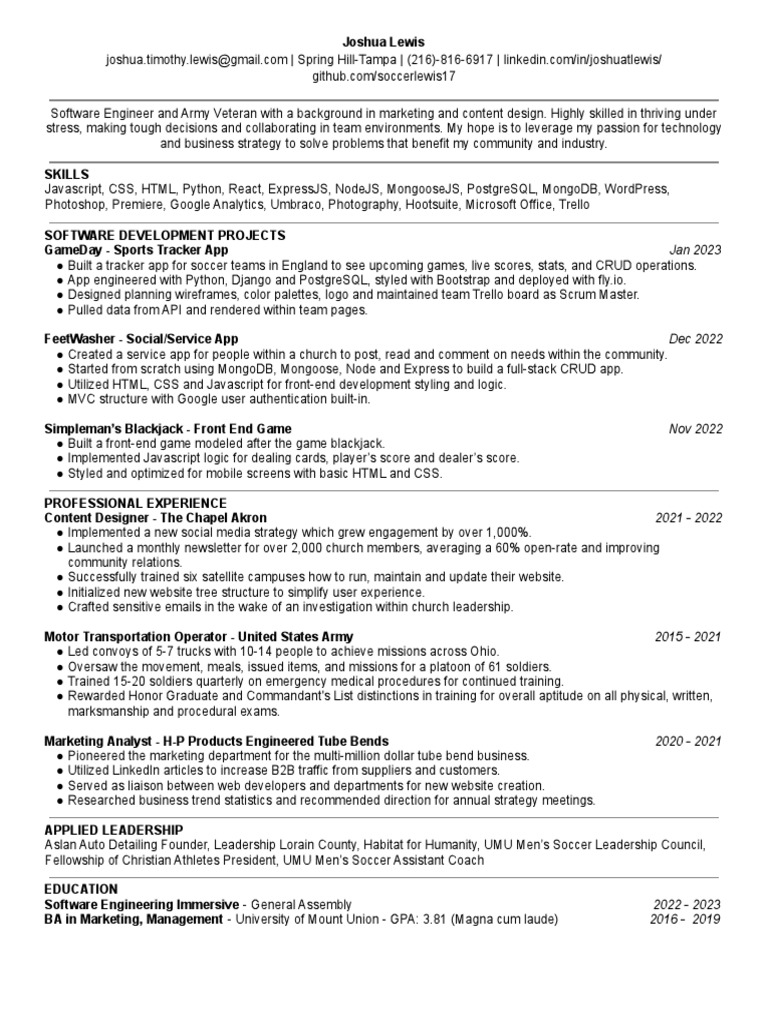 Joshua Lewis - Resume | PDF | Java Script | World Wide Web