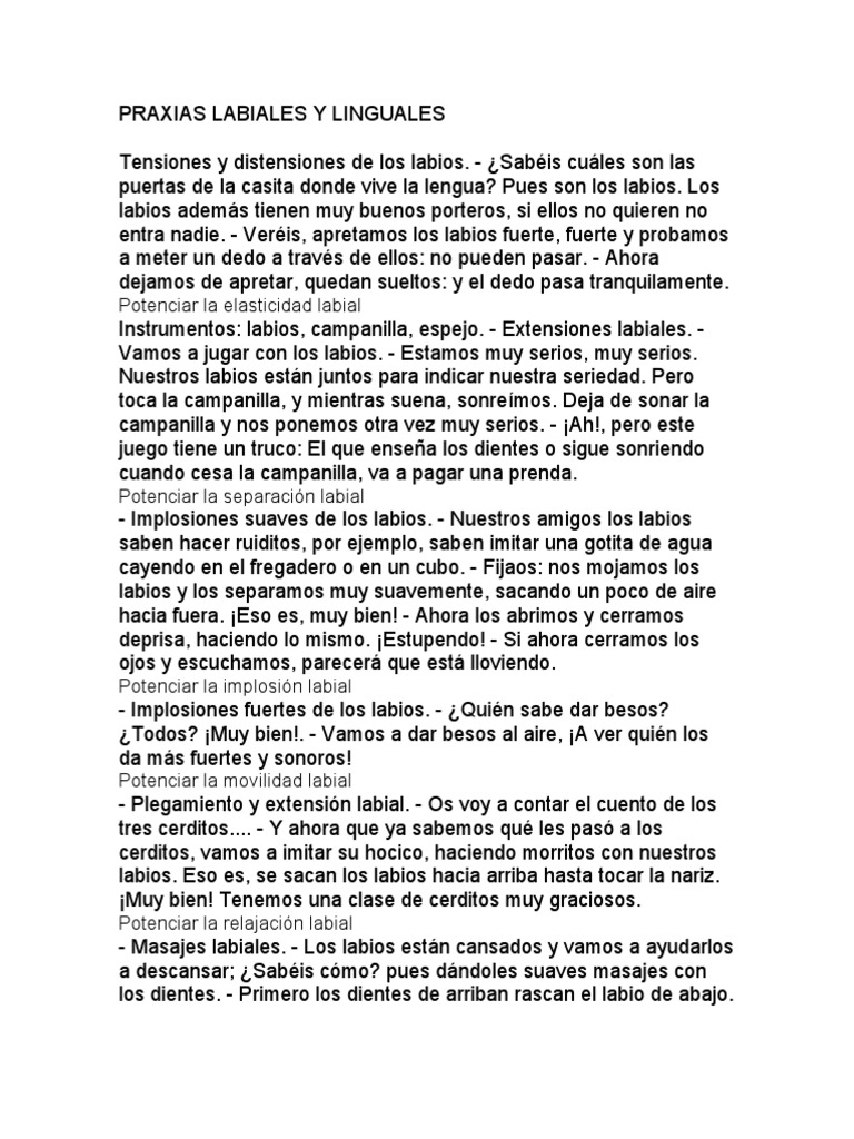 Praxias Labiales y Linguales 2 | PDF | Boca | Gusto