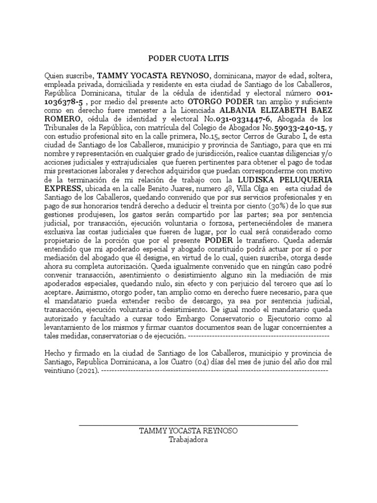 Poder Laboral. - MODELO ESTANDAR CORREGIDO | PDF | Finanzas y dinero | Derecho