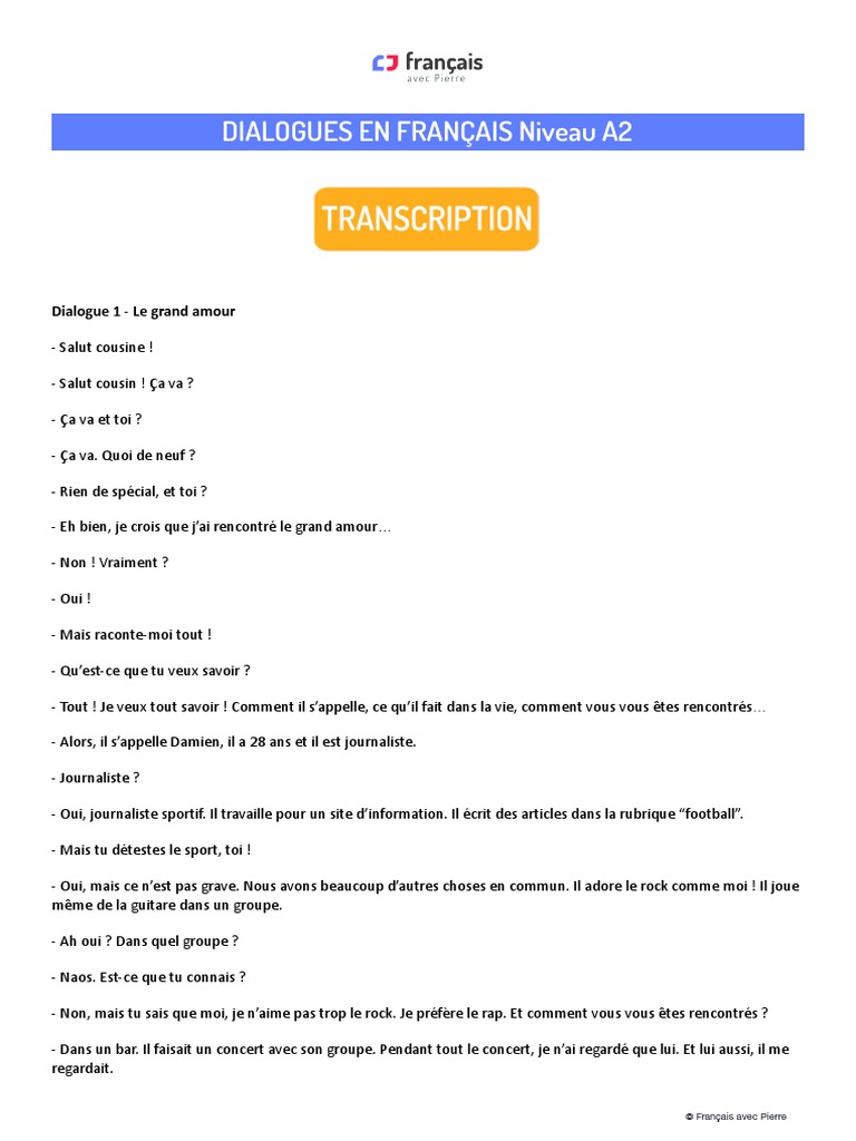 Dialogue A2 | PDF