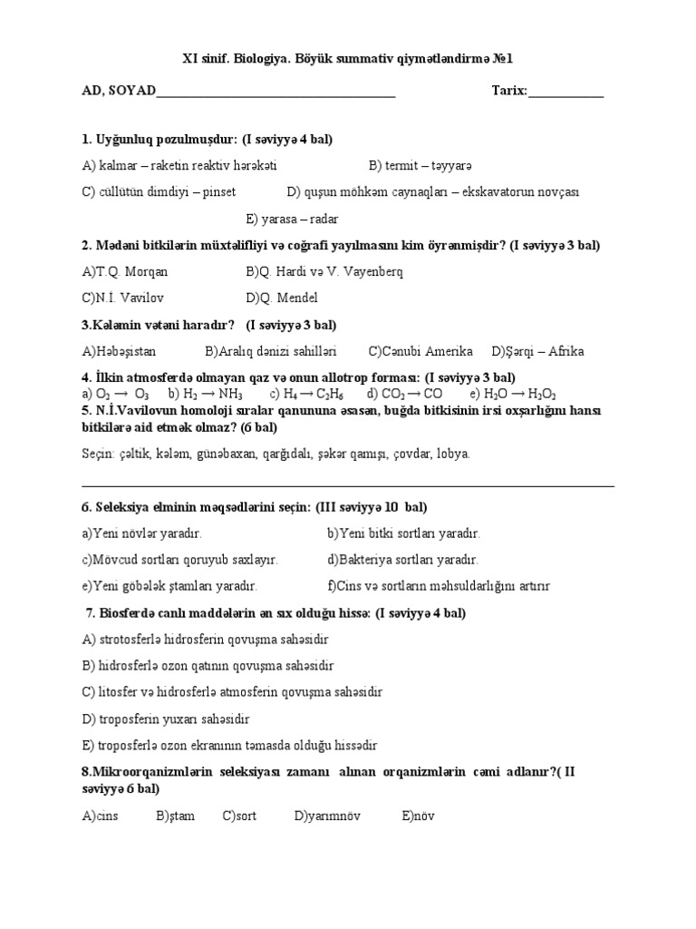 BSQ 11 Biologiya | PDF