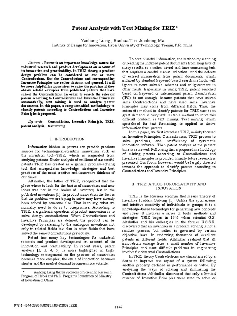 Patent Analysis With Text Mining For TRIZ | PDF | Computers