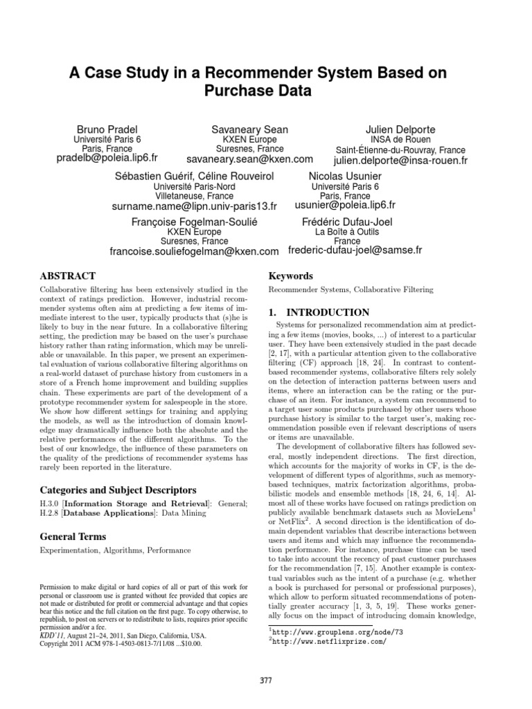 A Case Study in A Recommender System Based On | PDF | Matrix ...