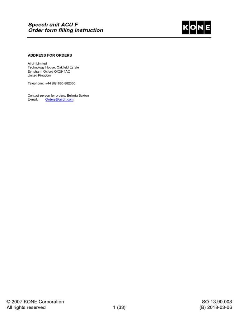 Speech Unit ACU F Order Form Filling Instructions | PDF | Elevator ...