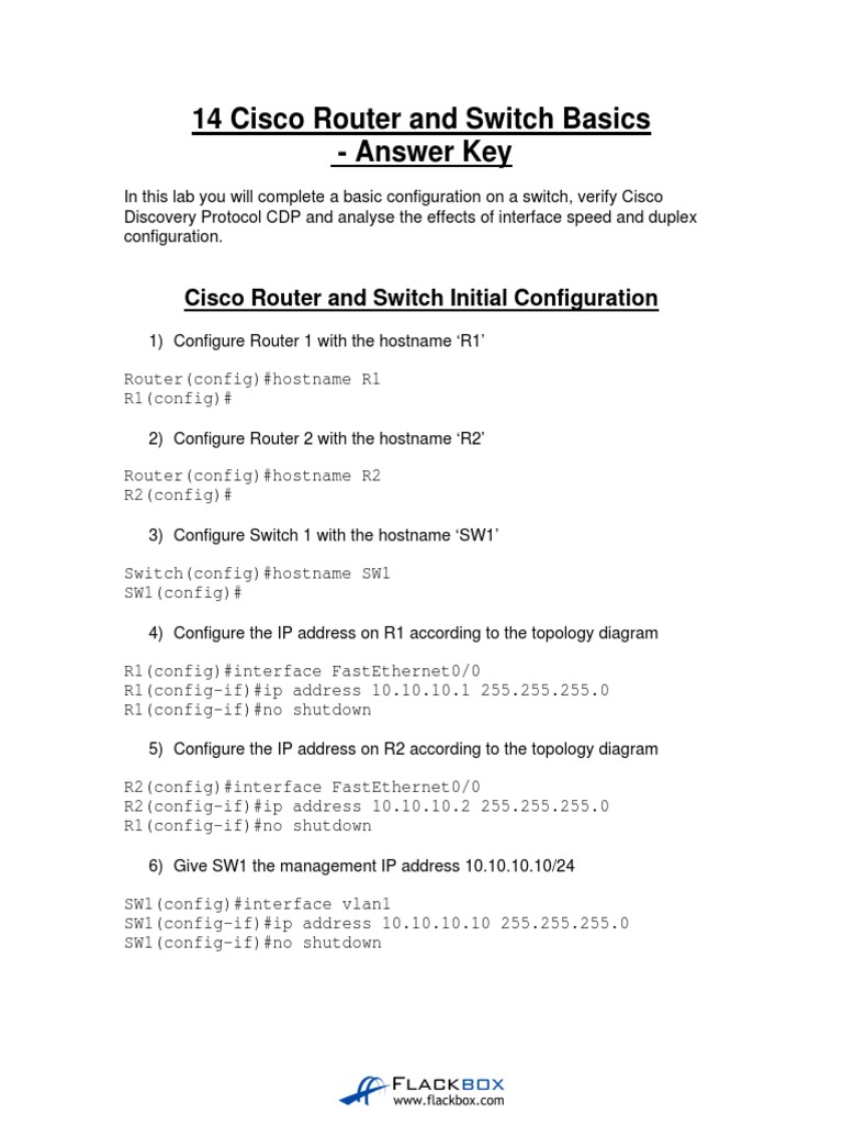 14 Cisco Router and Switch Basics Answer Key | PDF | Router (Computing) | Network Switch