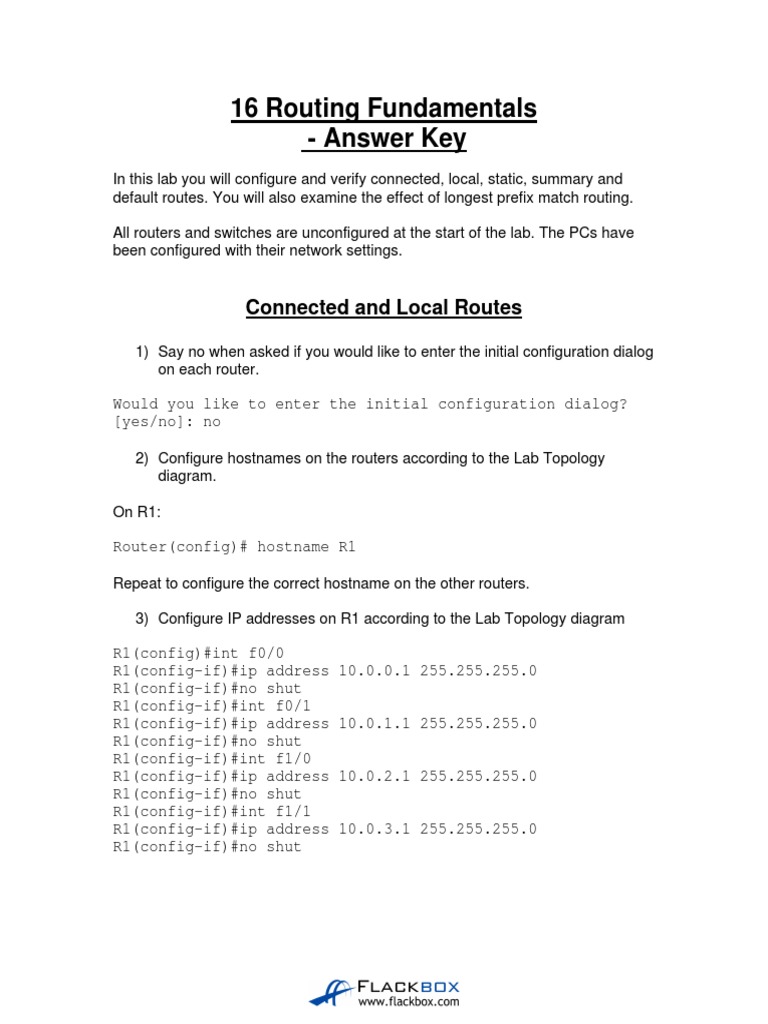 16 Routing Fundamentals Answer Key | PDF | Router (Computing) | Routing