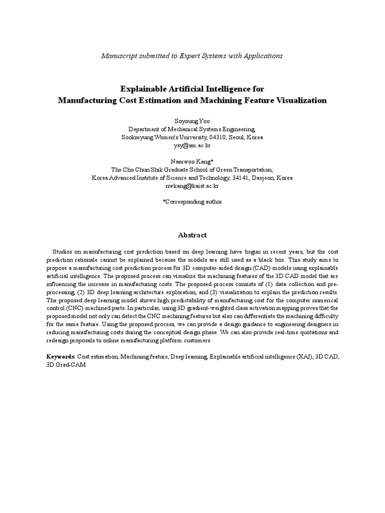 Explainable Artificial Intelligence For Manufacturing Cost Estimation and Machining Feature ...