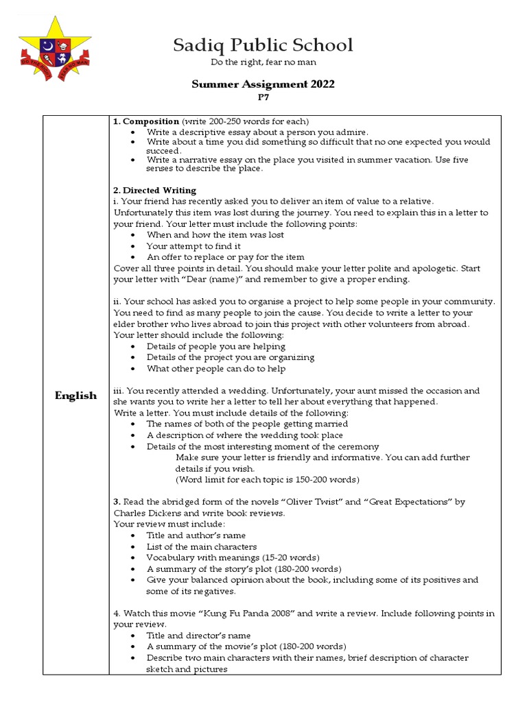 Sadiq Public School Summer Assignment 2022 Guide | PDF | Multimedia