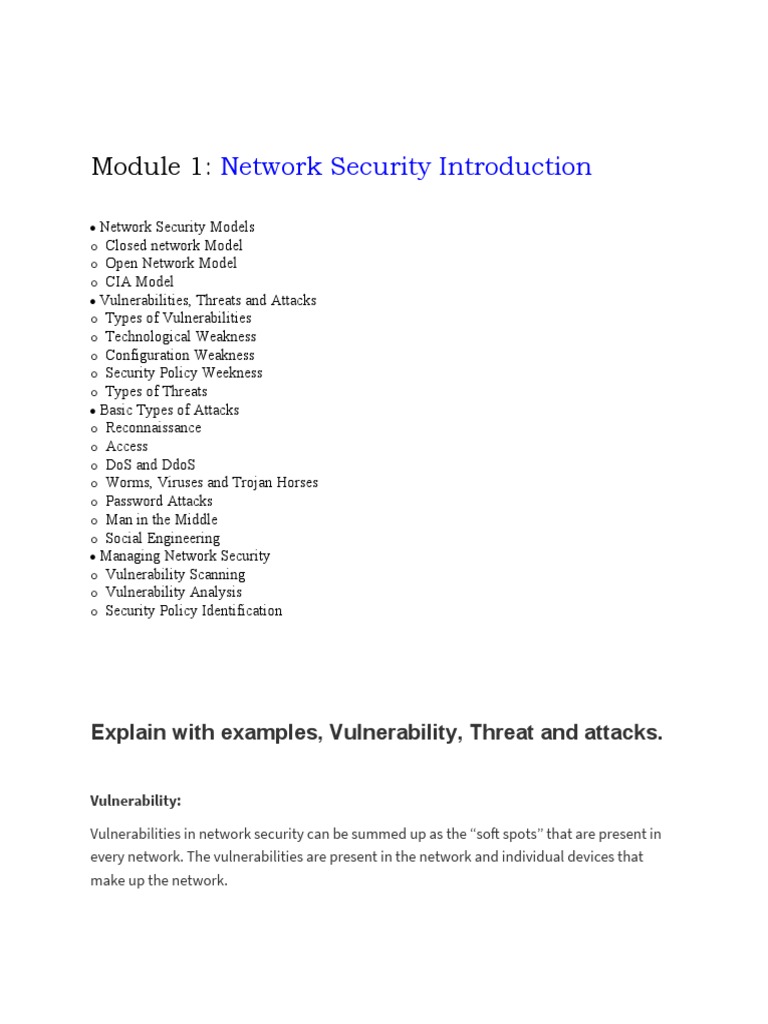 Module 1 Network Security Introduction | PDF | Vulnerability (Computing) | Security