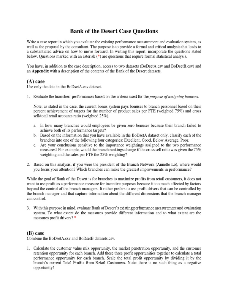 Bank of The Desert Case Questions | PDF