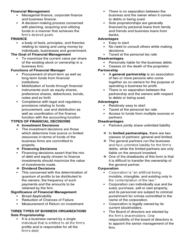 Fin Man Reviewer 1 | PDF | Partnership | Corporations