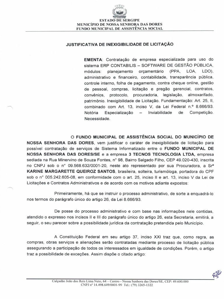 Justificativa de Inexigibilidade 01-2018 - 1 | PDF | Administração ...