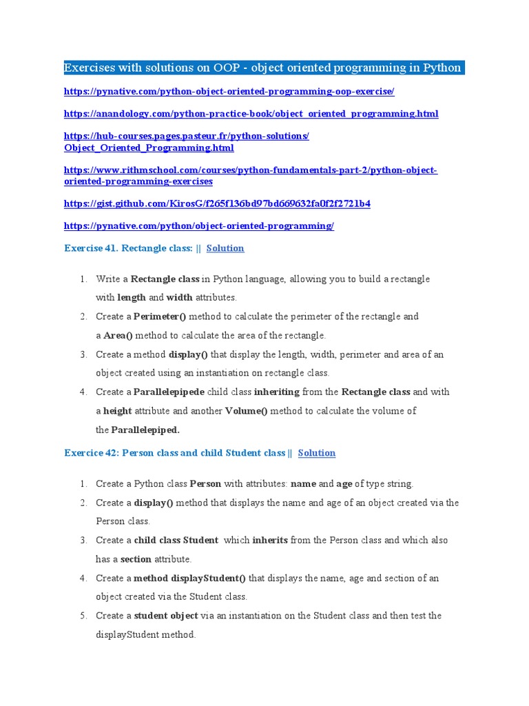 Exercises With Solutions On Oop Pdf Method Computer Programming Class Computer Programming 6747