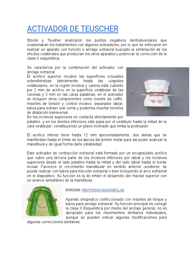 Activador de Teuscher: Función y Diseño | PDF | Ramas de Odontología