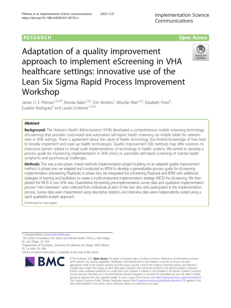 Adaptation of A Quality Improvement Approach To Implement Escreening in ...