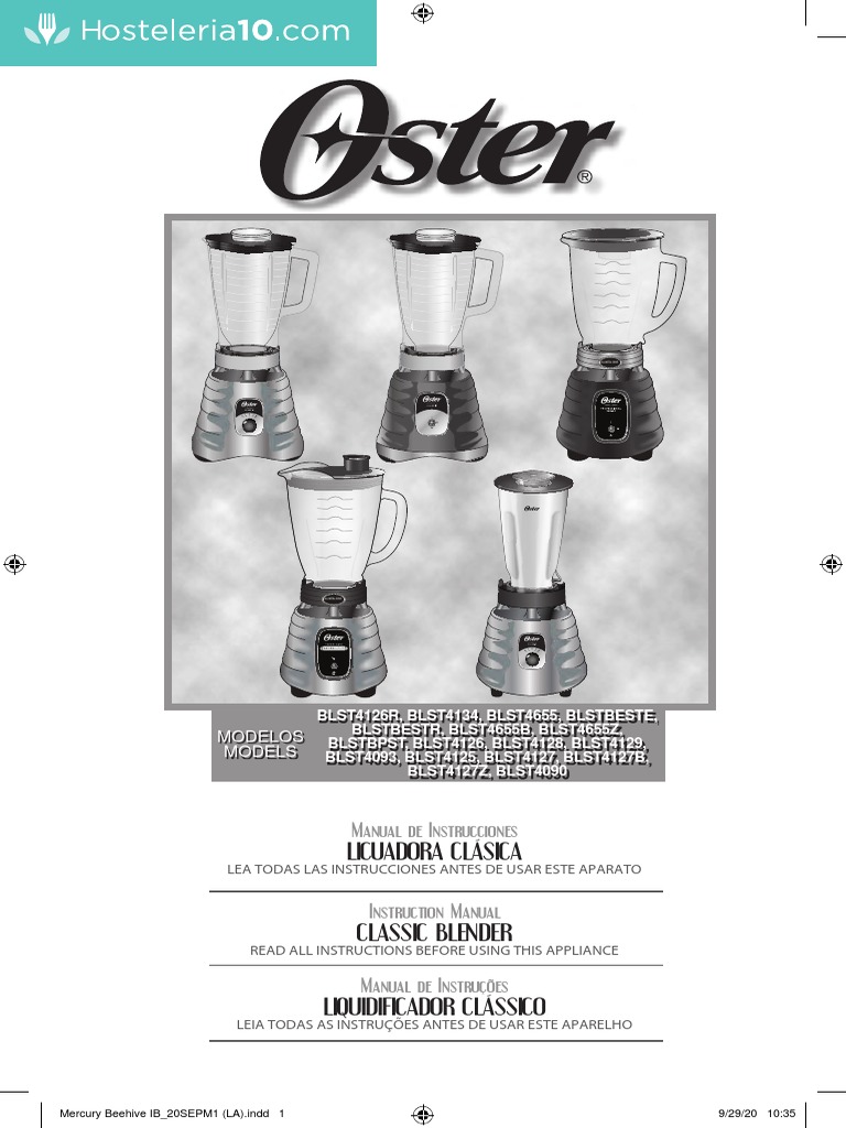 Oster Manual Instrucciones Batidora Vaso | PDF | Enchufes y tomas de corriente alterna ...