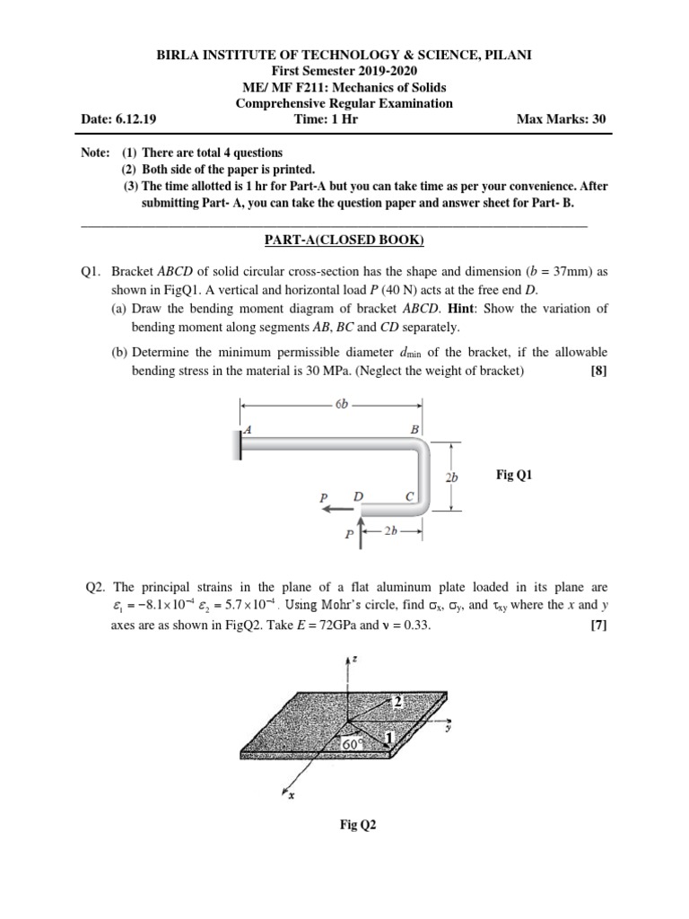 Mech Sol - 2020 - Compre Part A&b | PDF | Beam (Structure) | Bending