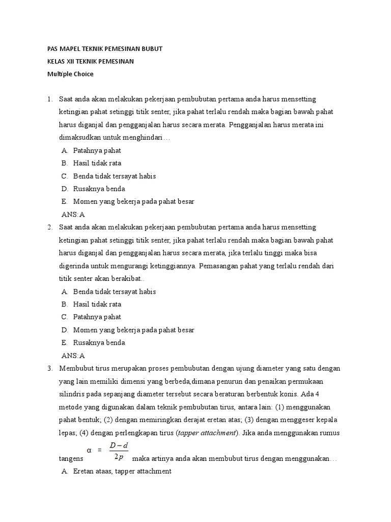 Teknik Pemesinan Bubut Kelas XII | PDF