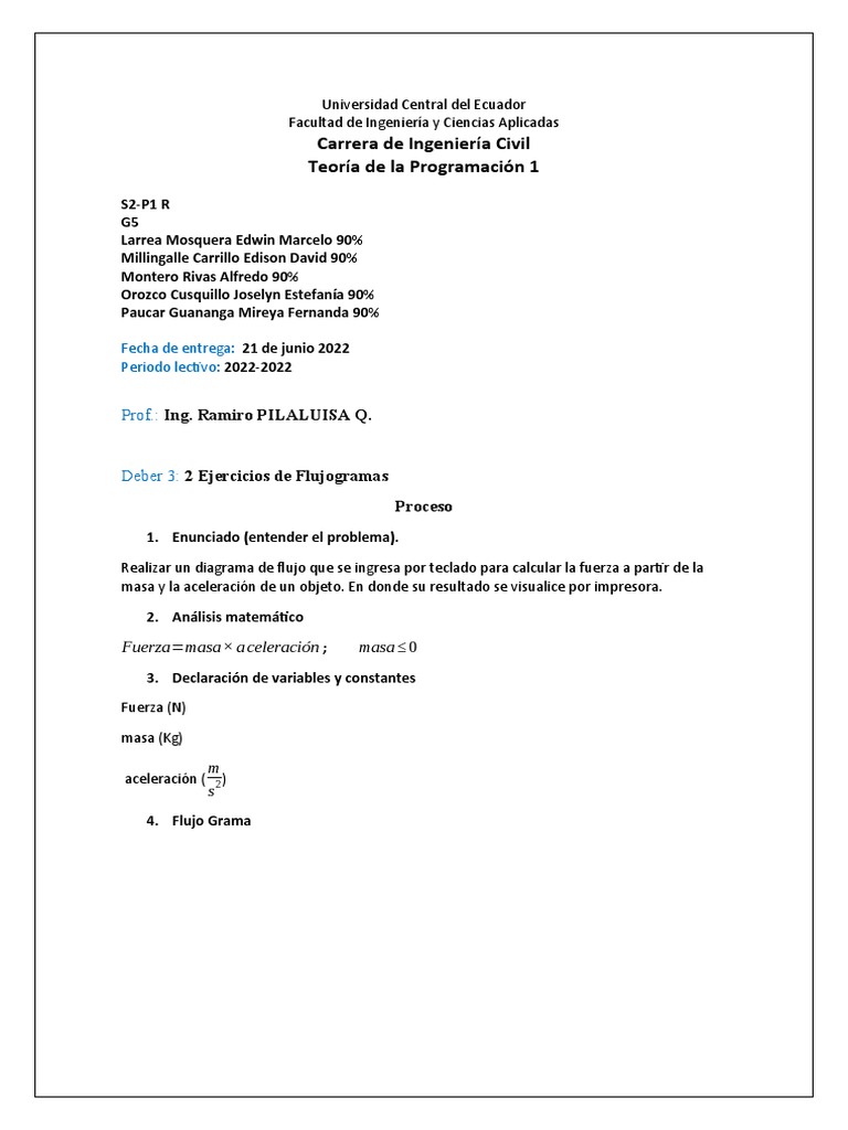G5-Deber 3 - Ejercicios de Flujogramas | PDF | Masa | Matemáticas