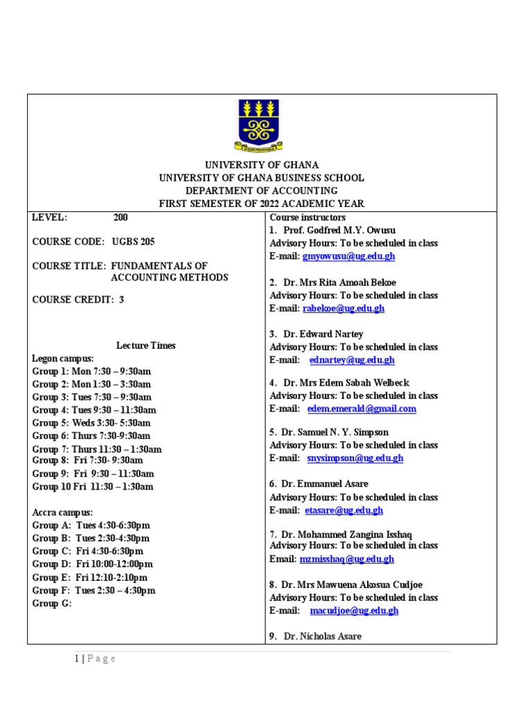Course Outline UGBS 205 2023 | PDF | Accounting | Financial Services