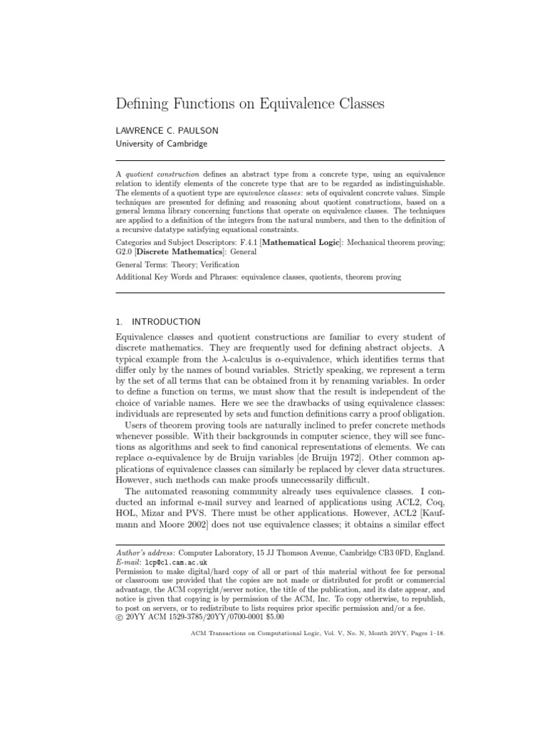 Defining Functions On Equivalence Classes Pdf Integer Function Mathematics