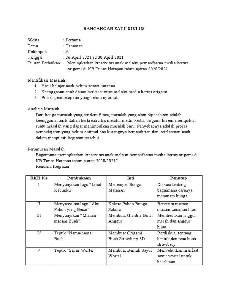 Rancangan Satu Siklus | PDF
