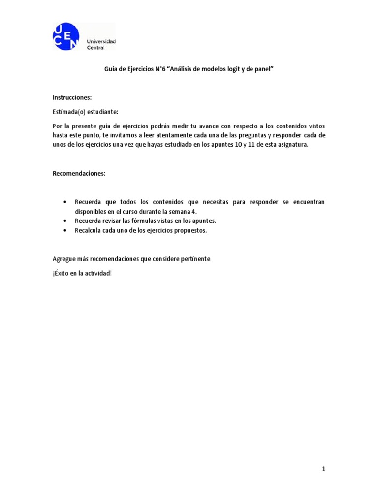 S4 - Pauta - Guia de Ejercicios - N°6 - Analisis de Modelos Logit y de ...