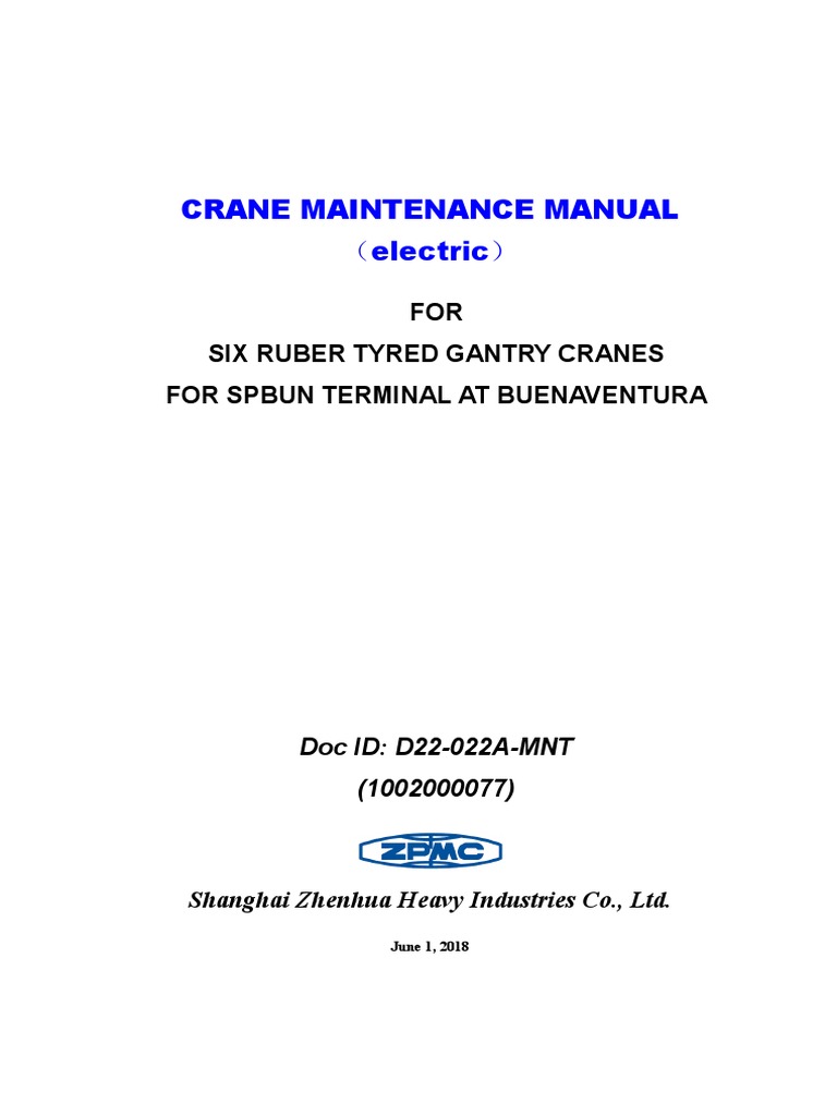 Crane Maintenance Manual | PDF | Electric Motor | Transformer
