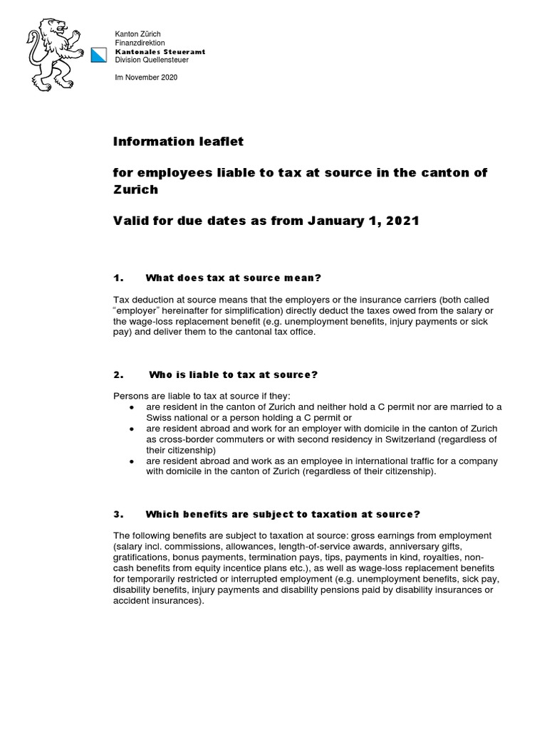 Zurich Tax Guide for Foreign Employees | PDF | Taxes | Employment