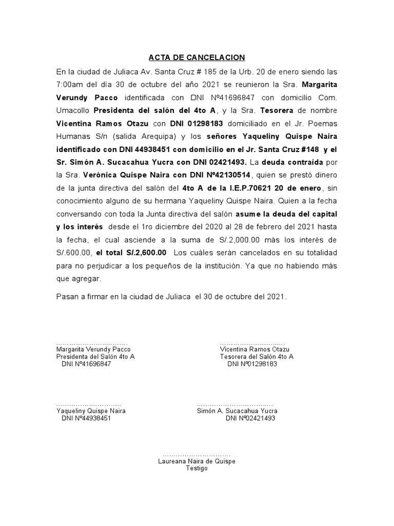 Acta de Cancelacion | PDF | Derecho