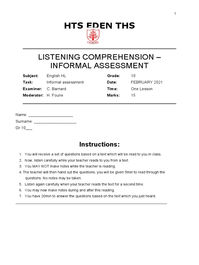 Grade 10 English Listening Assessment | PDF | Mindset | Behavioural ...