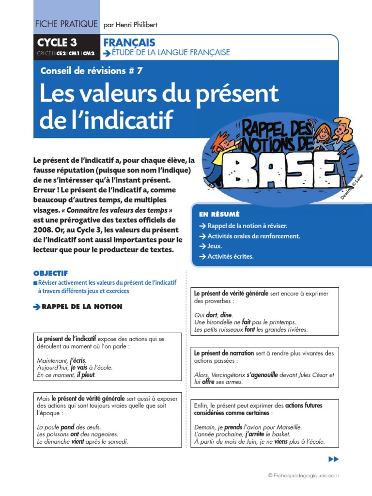Fiche Pédagogique - Conseil de Révisions (7) Les Valeurs Du Présent de ...