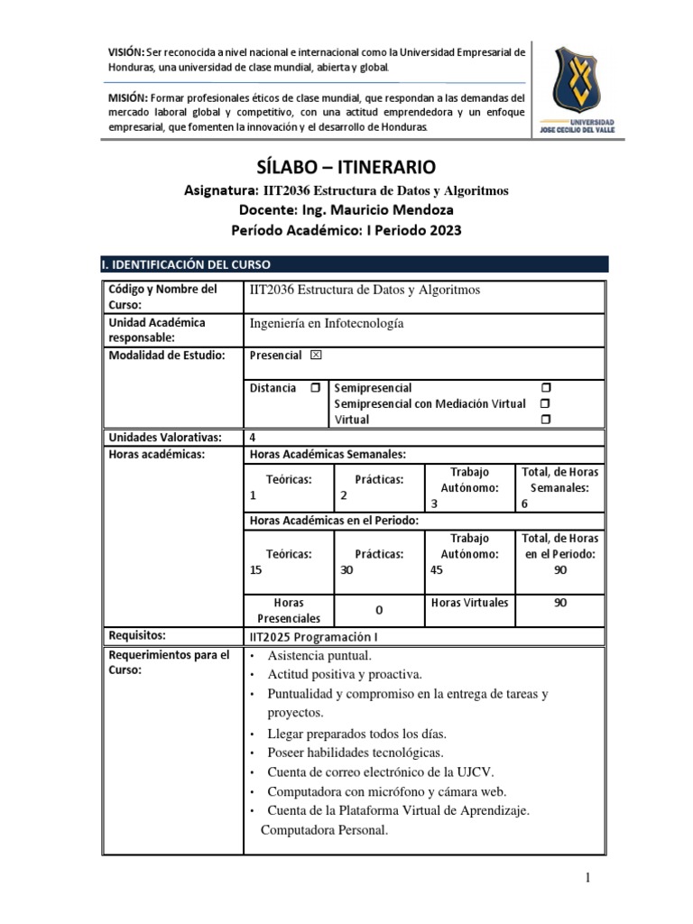 01 Silabo Itinerario IIT2036 Estructura de Datos y Algoritmos | PDF | Informática
