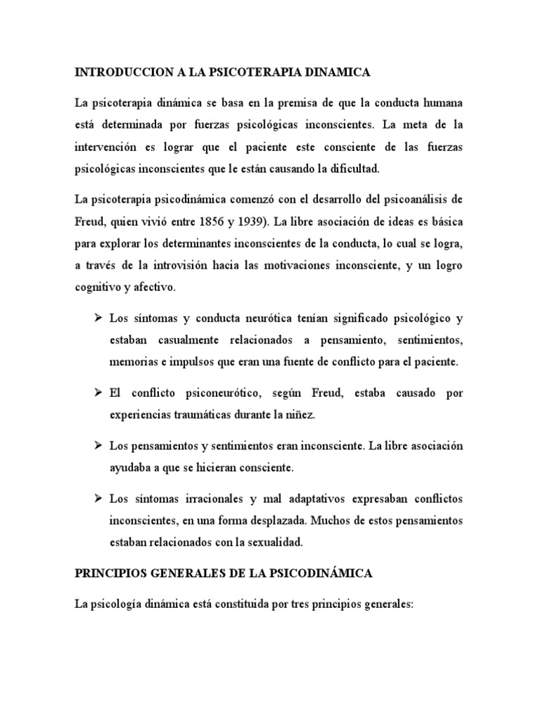 Introducción a la Psicoterapia Dinámica | PDF | Psicoanálisis | Mente ...