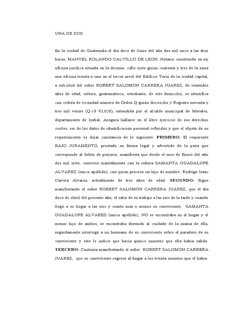 Acta Notarial de Abandono de Hogar Robert-2011 | PDF