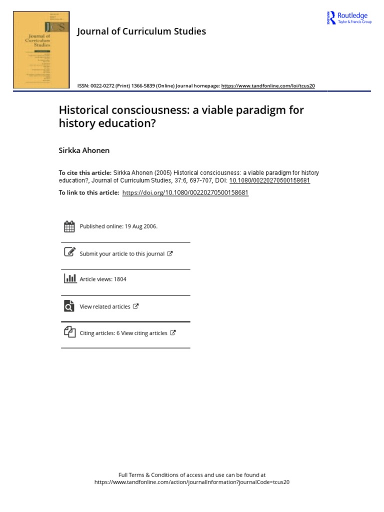 Historical Consciousness A Viable Paradigm For History Education | PDF ...