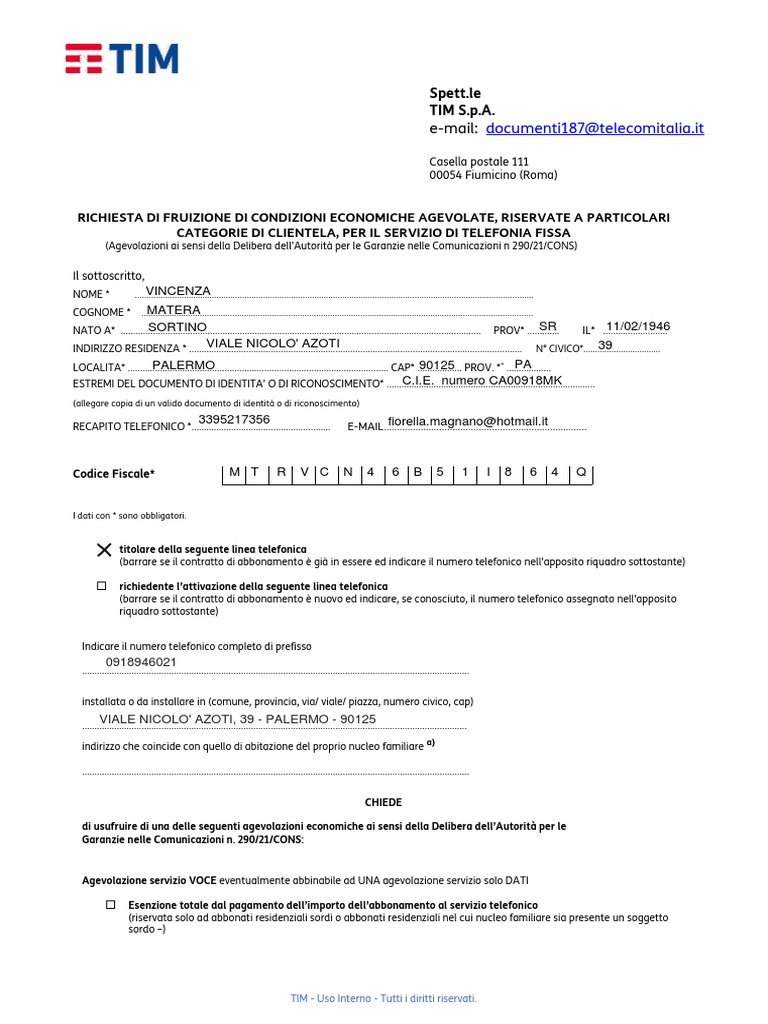 Modulo Richiesta Agevolazioni Del 290 21 Cons | PDF