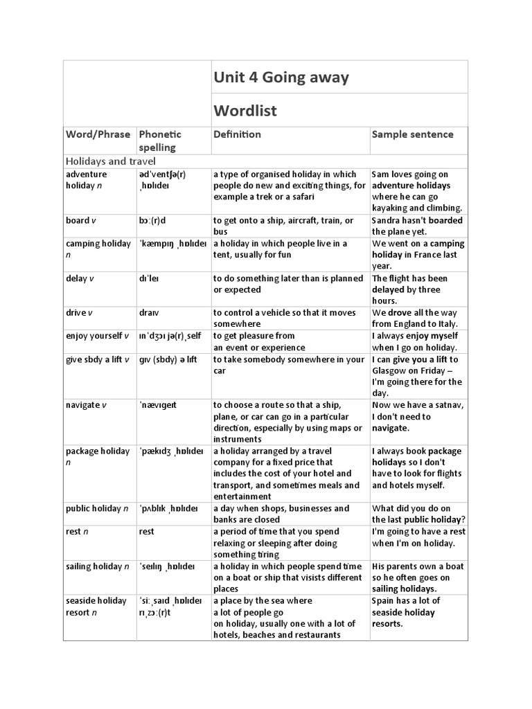 Unit 4 Going Away | PDF | Resort
