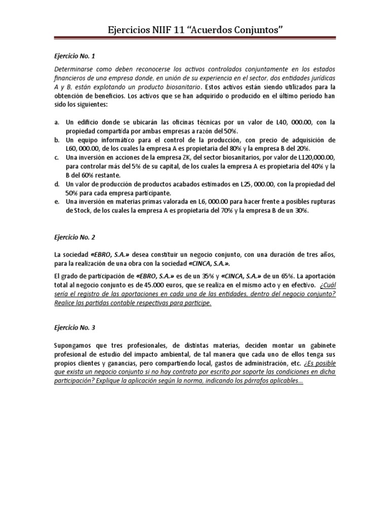 Ejercicios - Niif 11 - Negocios Conjuntos | PDF