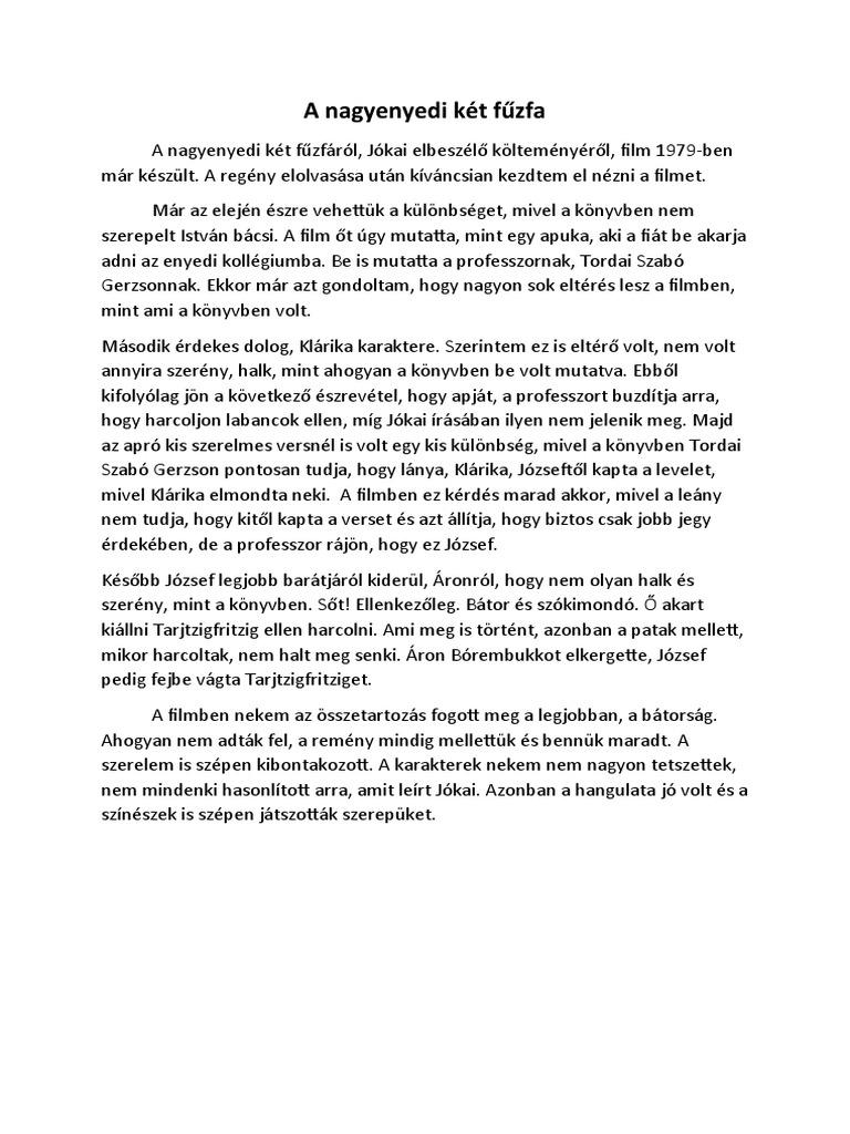 A Nagyenyedi Két Fűzfa Film | PDF