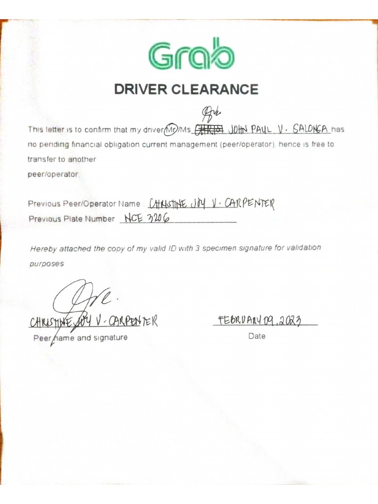 Inbound4523342552756947536 GRAB DRIVER CLEARANCE | PDF
