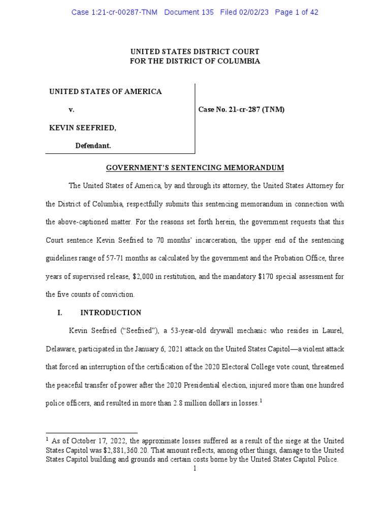USA V Kevin Seefried Sentencing Memo by USA | PDF | United States ...