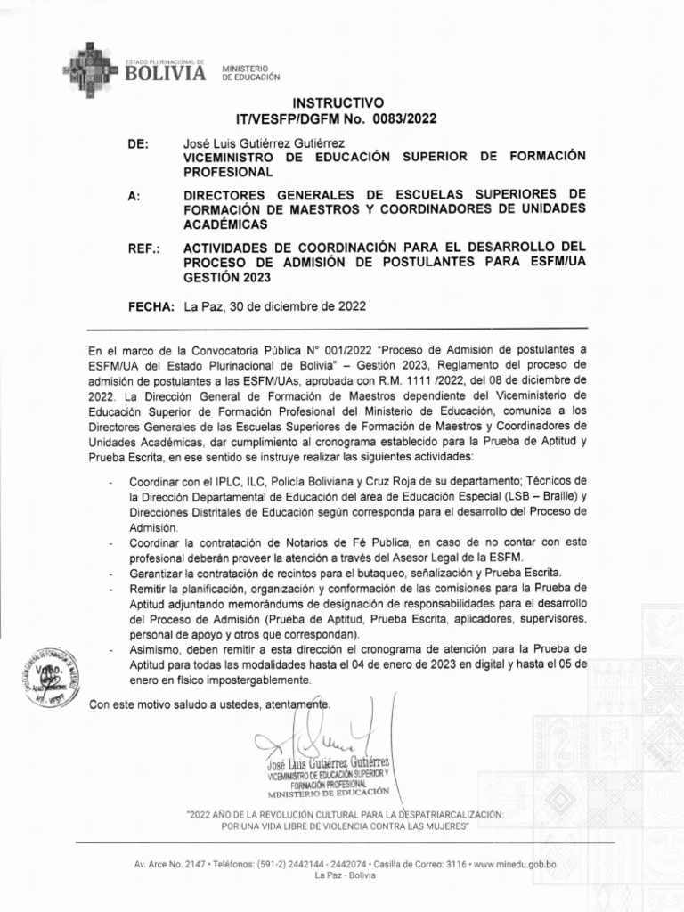 Instructivo It Vesfp DGFM 0083 22 | PDF | Bolivia