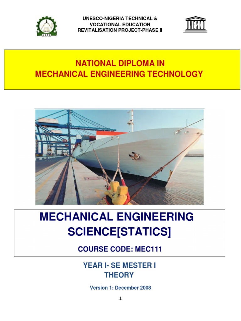 Mechanical Engineering Sciencestatics National Diploma in Mechanical ...