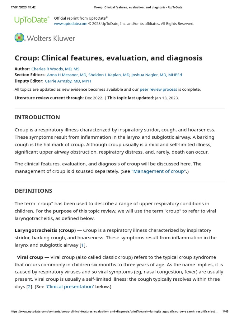 Croup - Clinical Features, Evaluation, and Diagnosis - UpToDate | PDF ...
