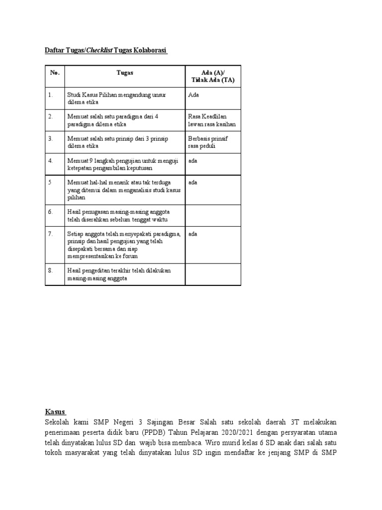 Daftar Tugas - Checklist Tugas Kolaborasi | PDF