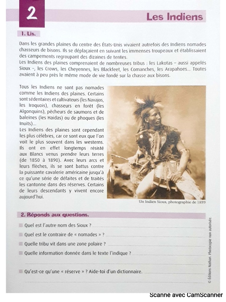 Les Indiens - Fiche 2 | PDF