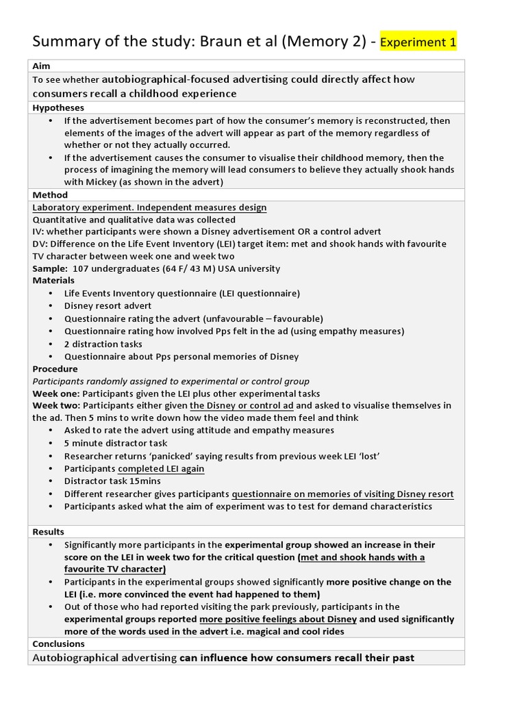 Braun Et Al Disney Study | PDF